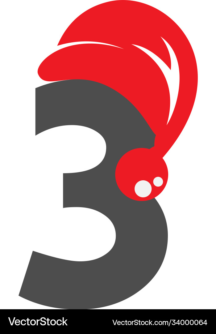 Number 3 santa hat concept design Royalty Free Vector Image