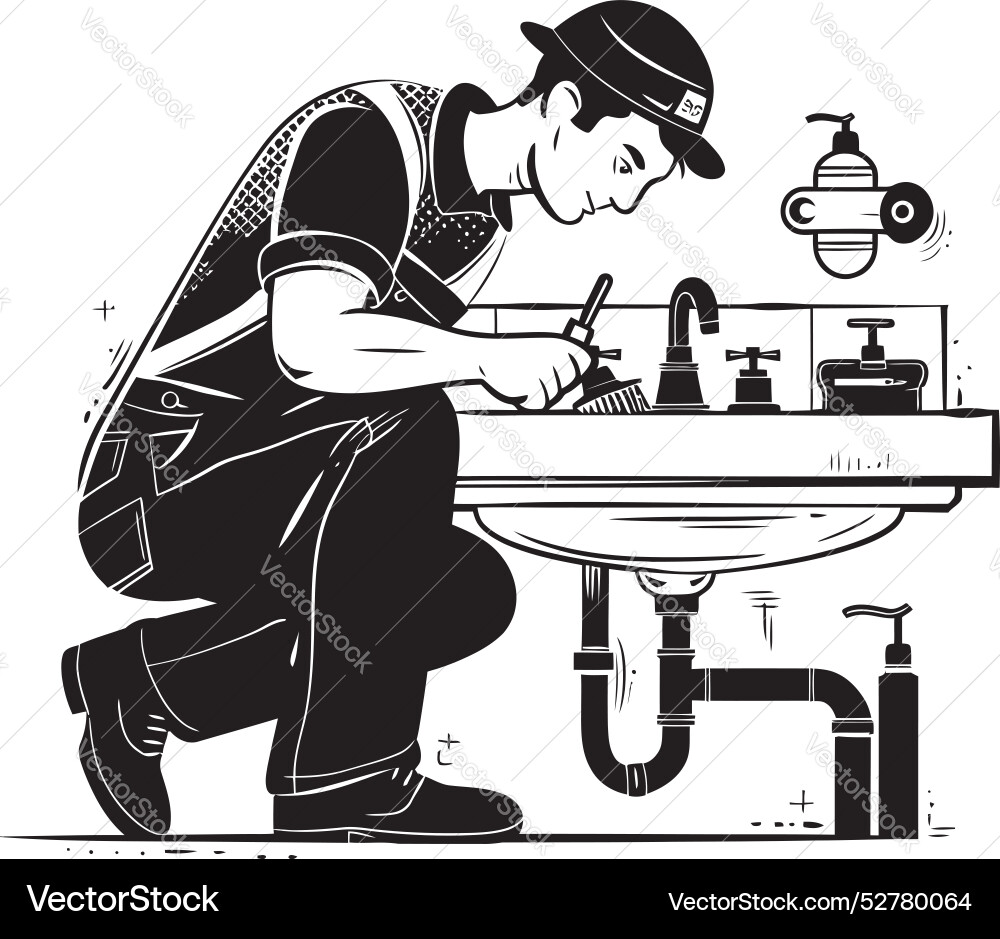 Pipe prodigy plumbing worker repairs logo icon Vector Image