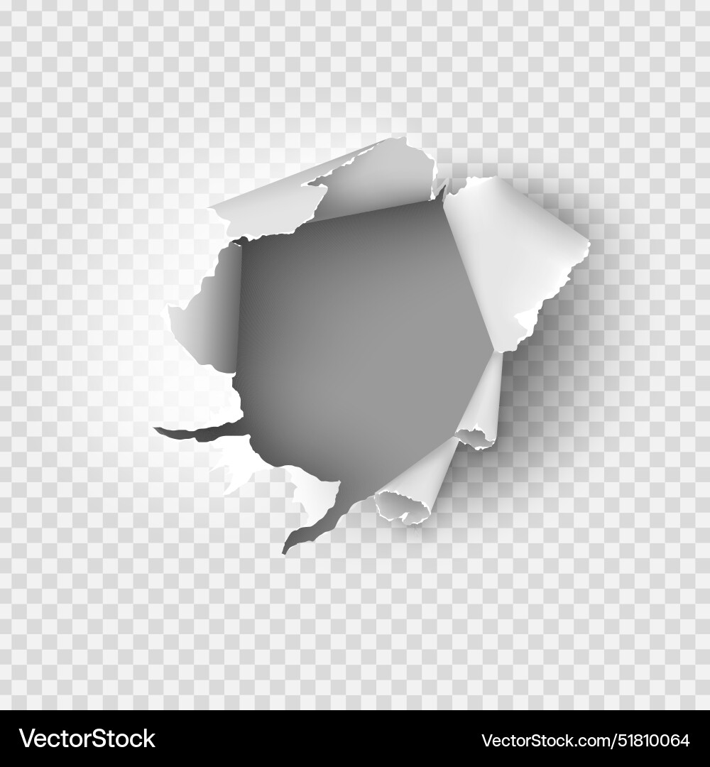 Ragged hole torn in ripped paper on transparent Vector Image