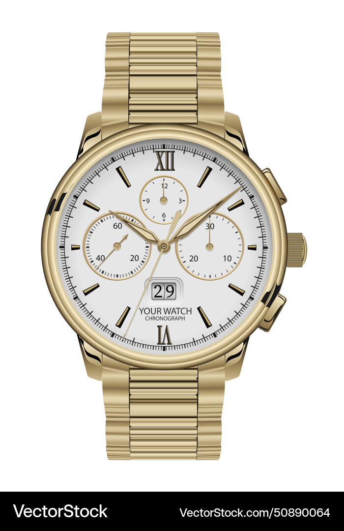 Realistic clock chronograph watch for men gold Vector Image