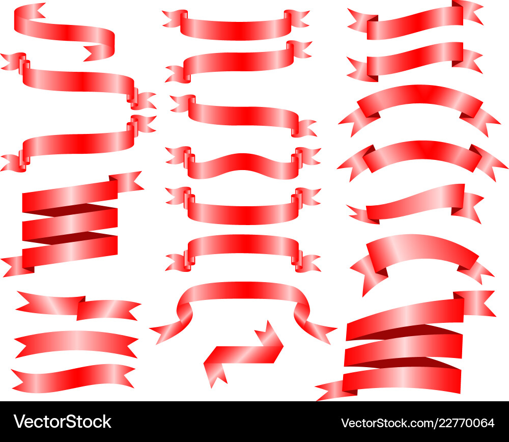 Red ribbon banner set on white background draw Vector Image