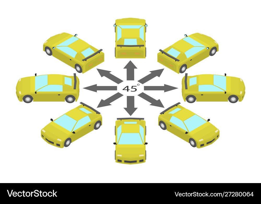 Rotation sport car 45 degrees Royalty Free Vector Image