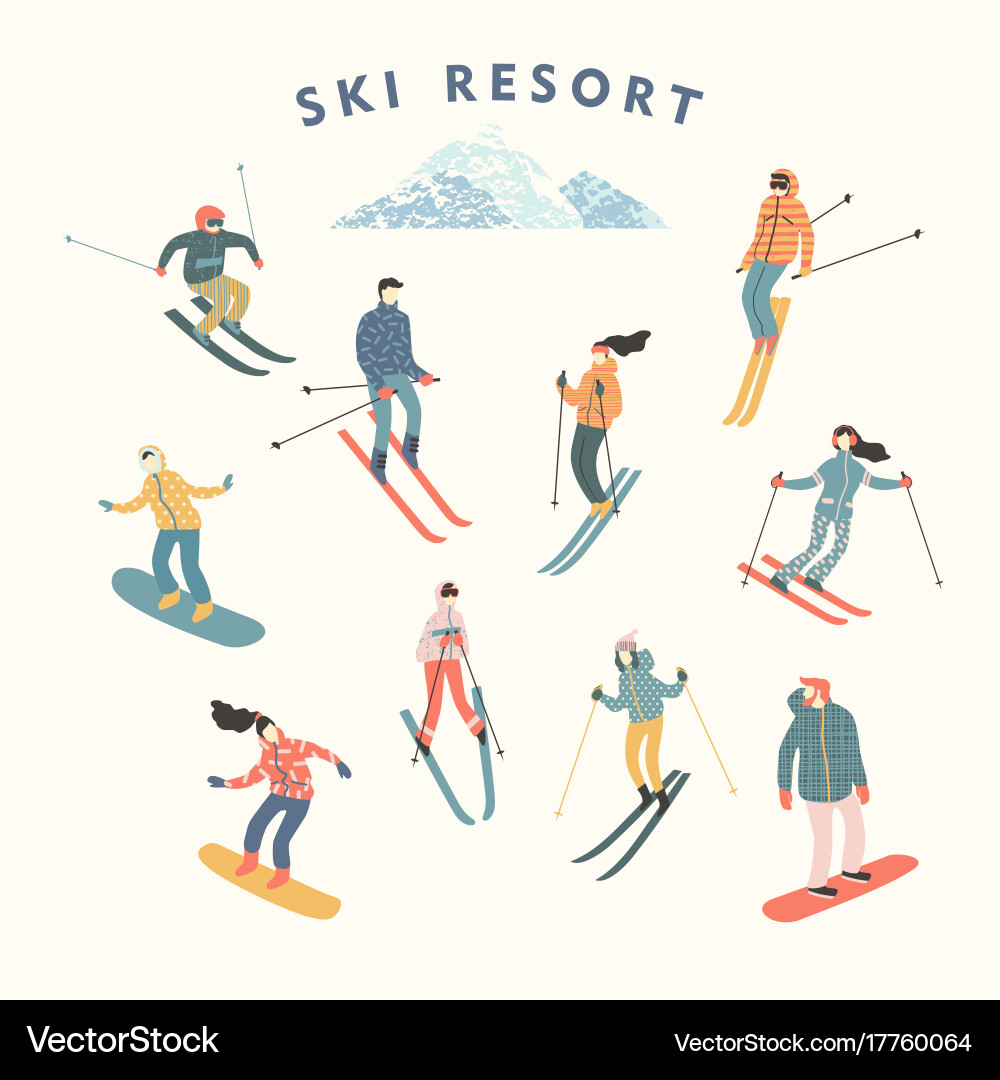 Skiers and snowboarders Royalty Free Vector Image