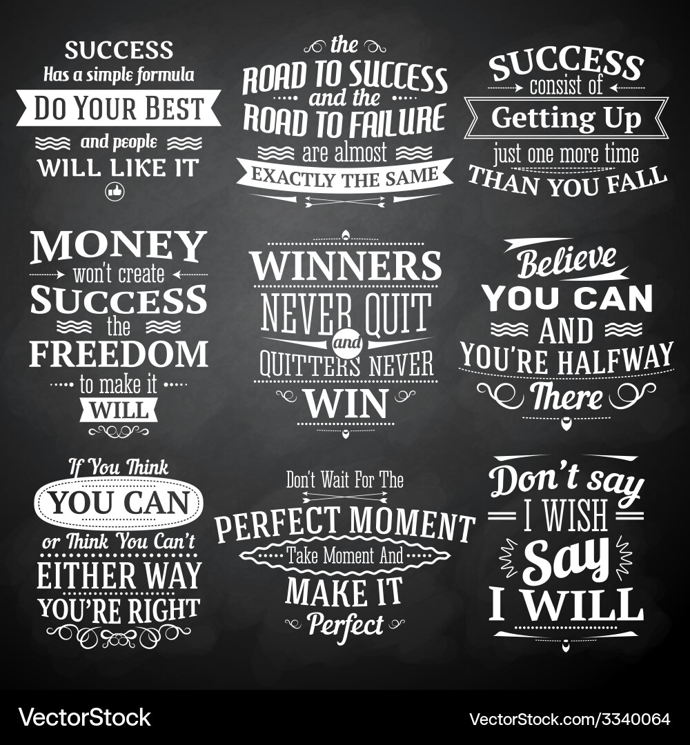Success quotes chalkboard set Royalty Free Vector Image