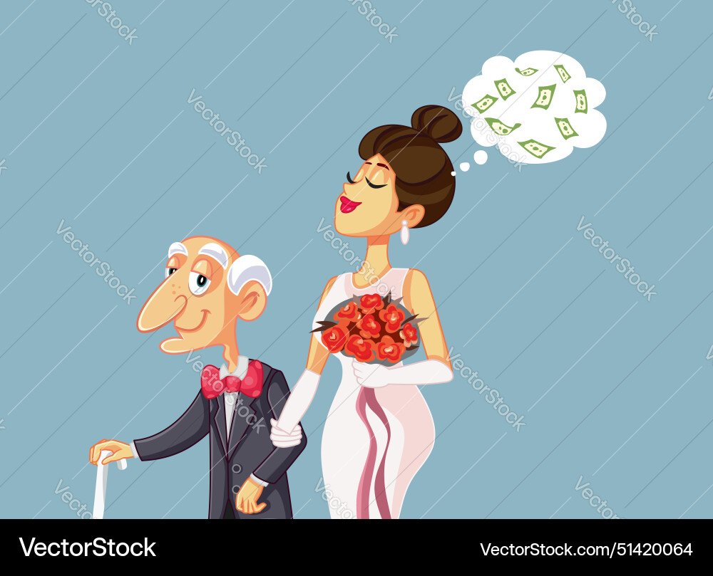 Young Woman Marrying Older Man For Money Cartoon Vector Image