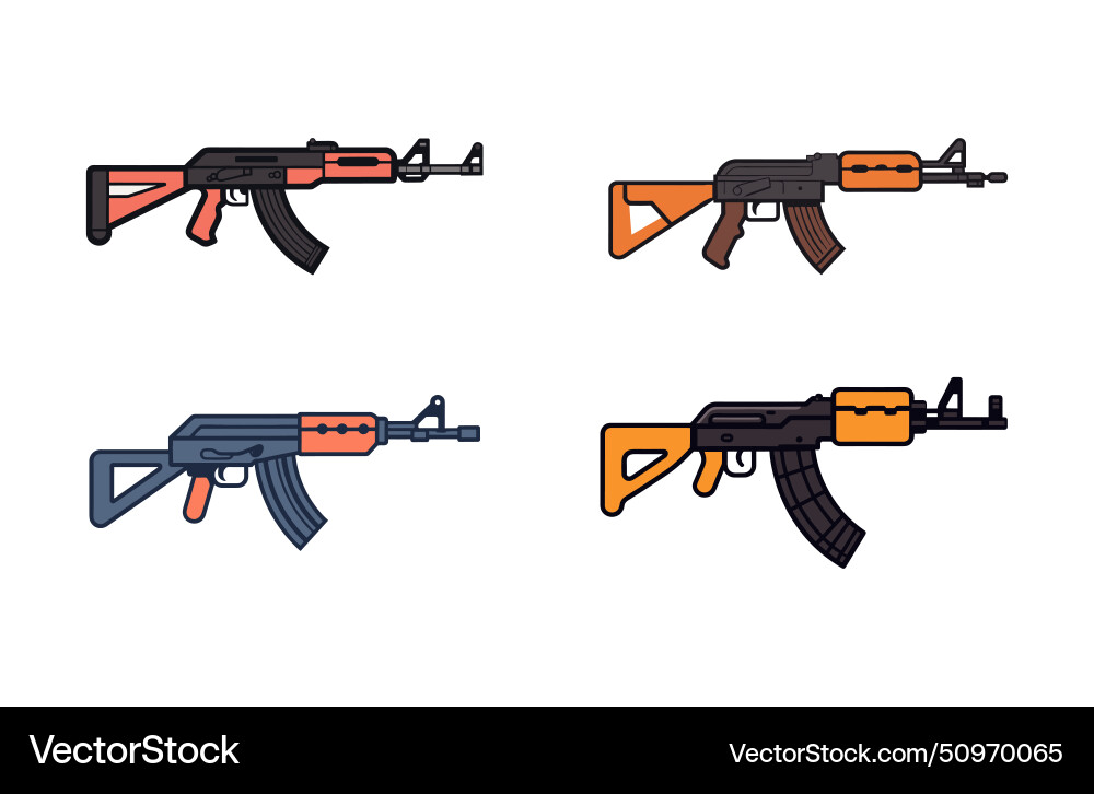 Ak 47 automatic rifle set Royalty Free Vector Image