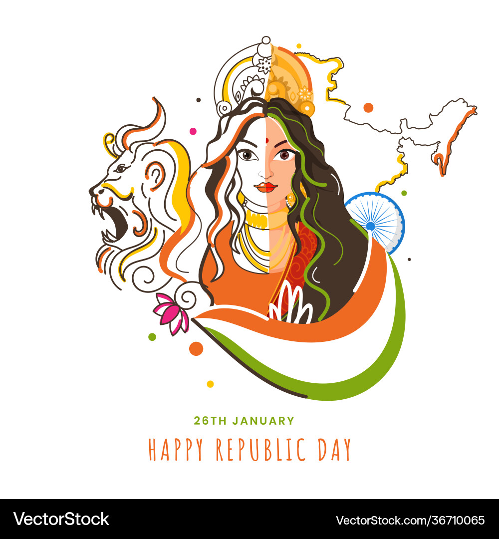 Bharat mata mother india character with line art Vector Image