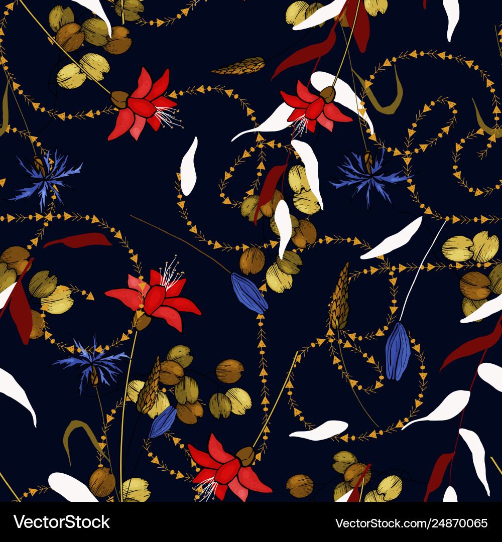 Chains botanical seamless pattern with flowers Vector Image