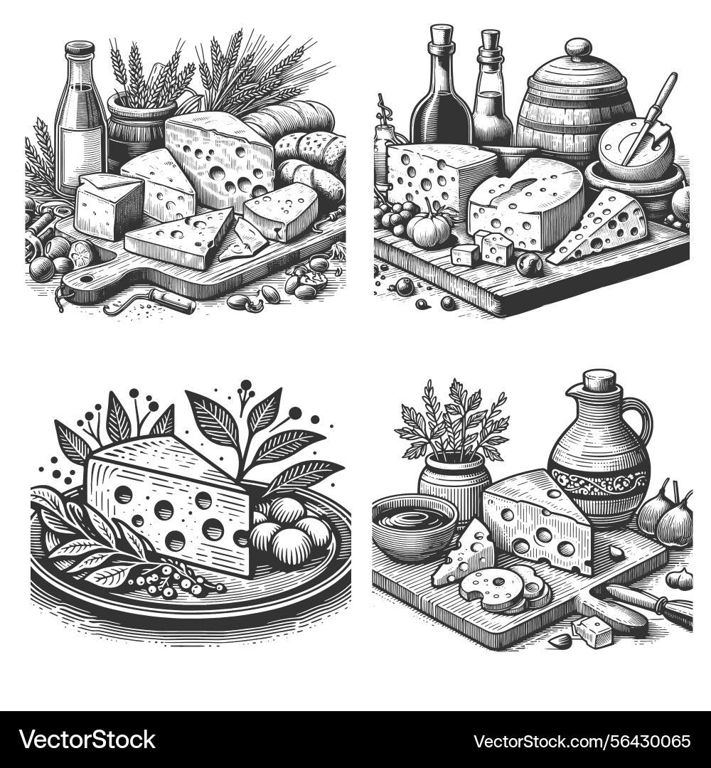 Cheese platters and rustic food set Royalty Free Vector
