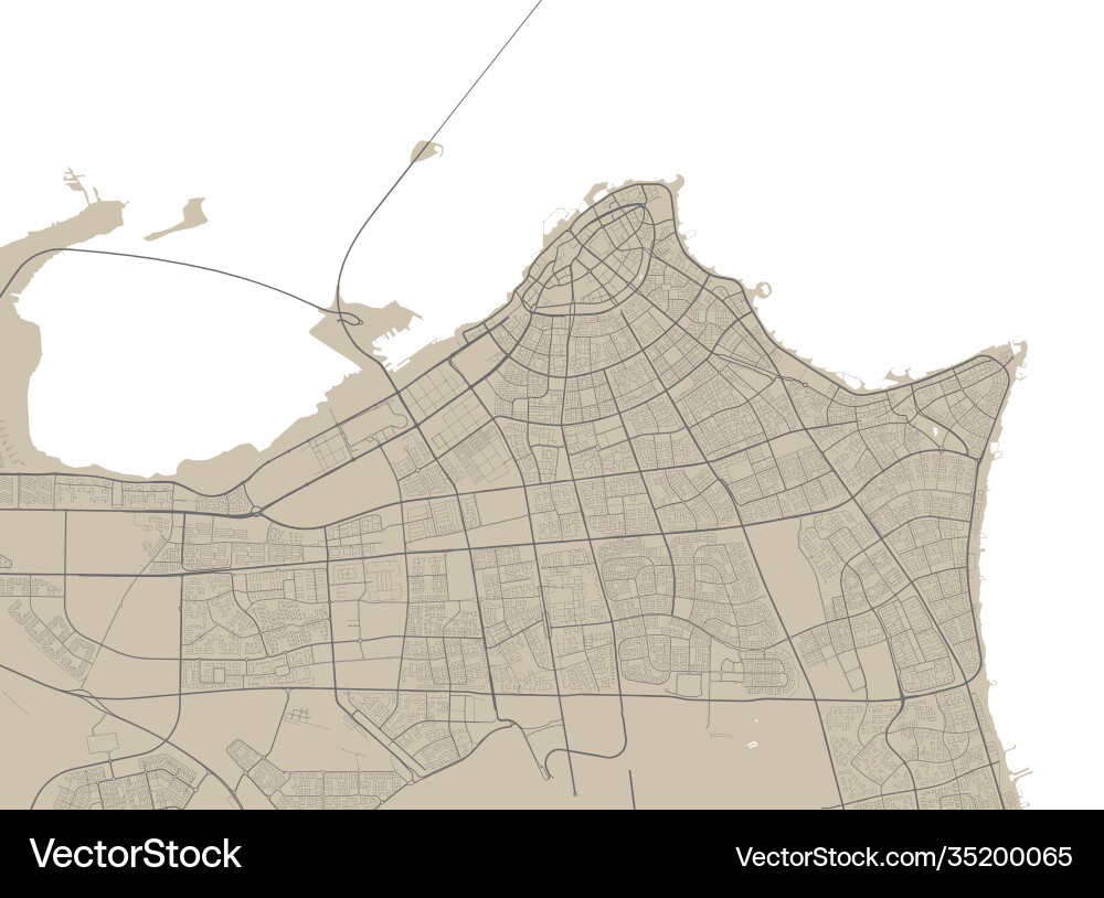 Detailed map kuwait city linear print Royalty Free Vector