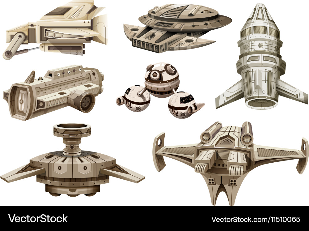 Different designs of spaceships Royalty Free Vector Image