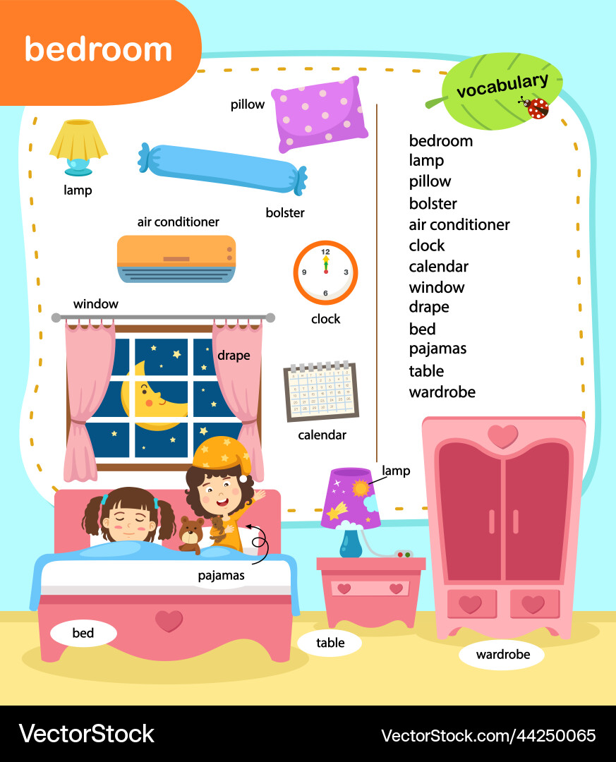 Education vocabulary bedroom Royalty Free Vector Image