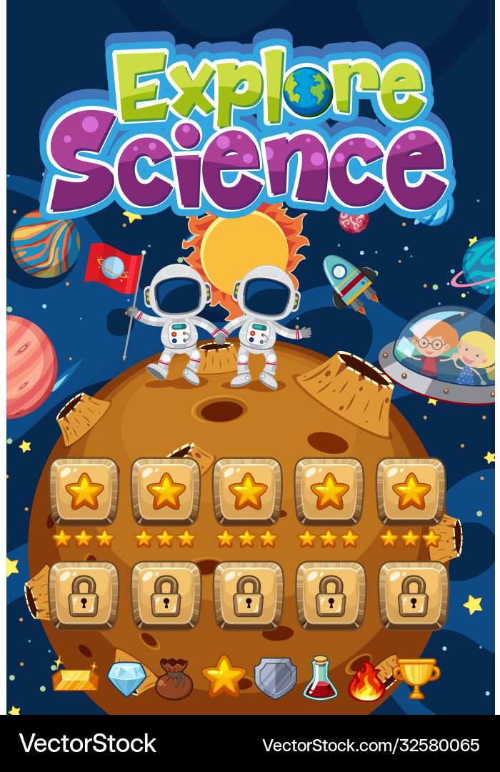 Explore science logo with planets in space game Vector Image