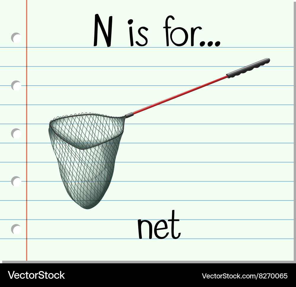 Flashcard letter n is for net Royalty Free Vector Image