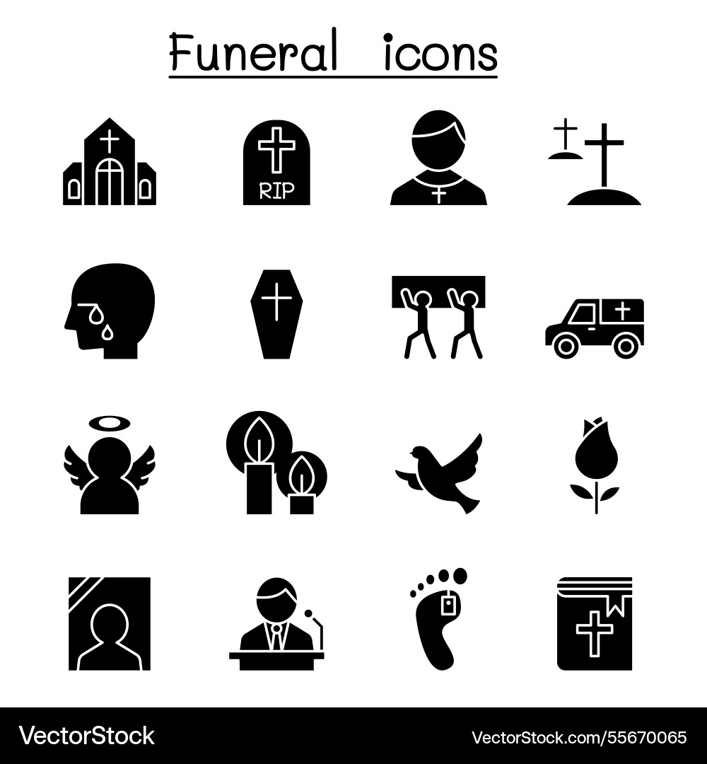 Funeral and burial icon set in glyph style Vector Image