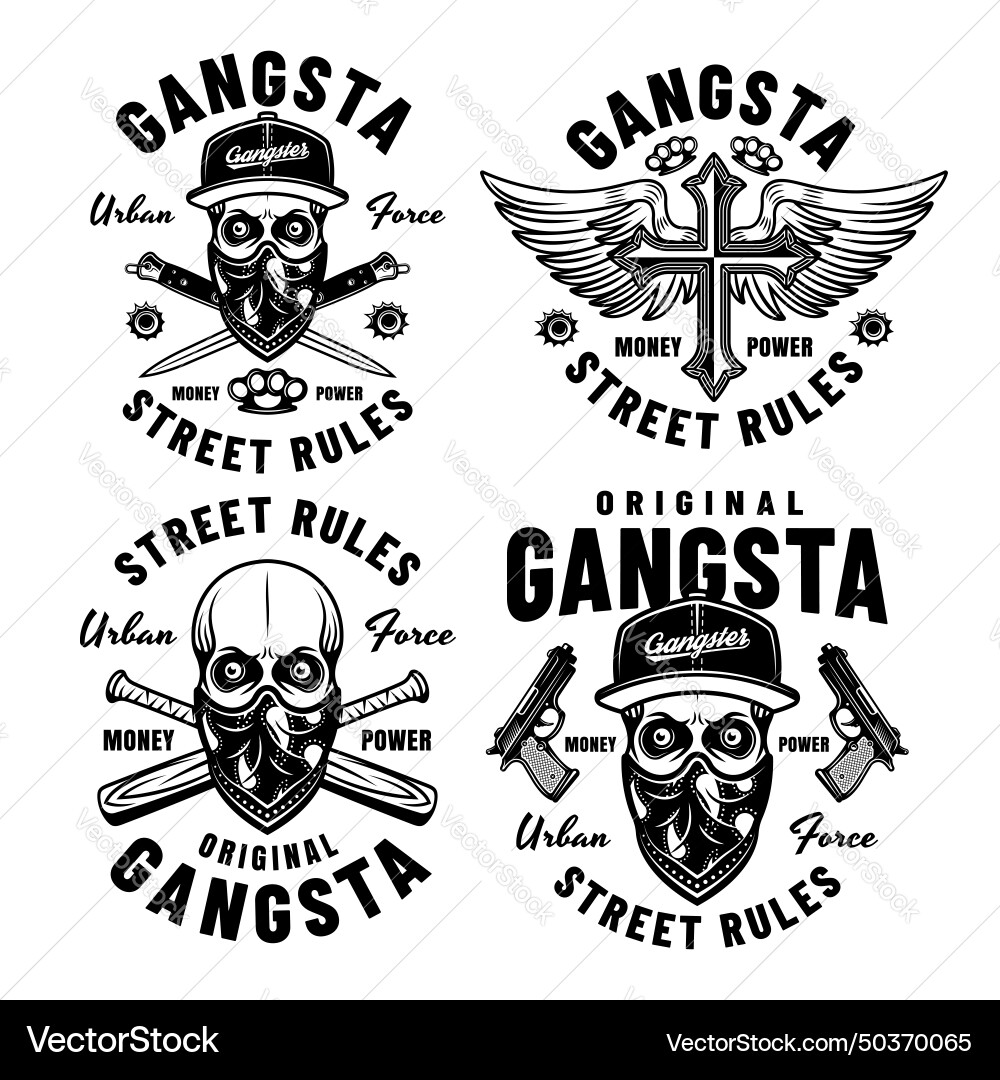 Gangsta set of criminal emblems labels Royalty Free Vector