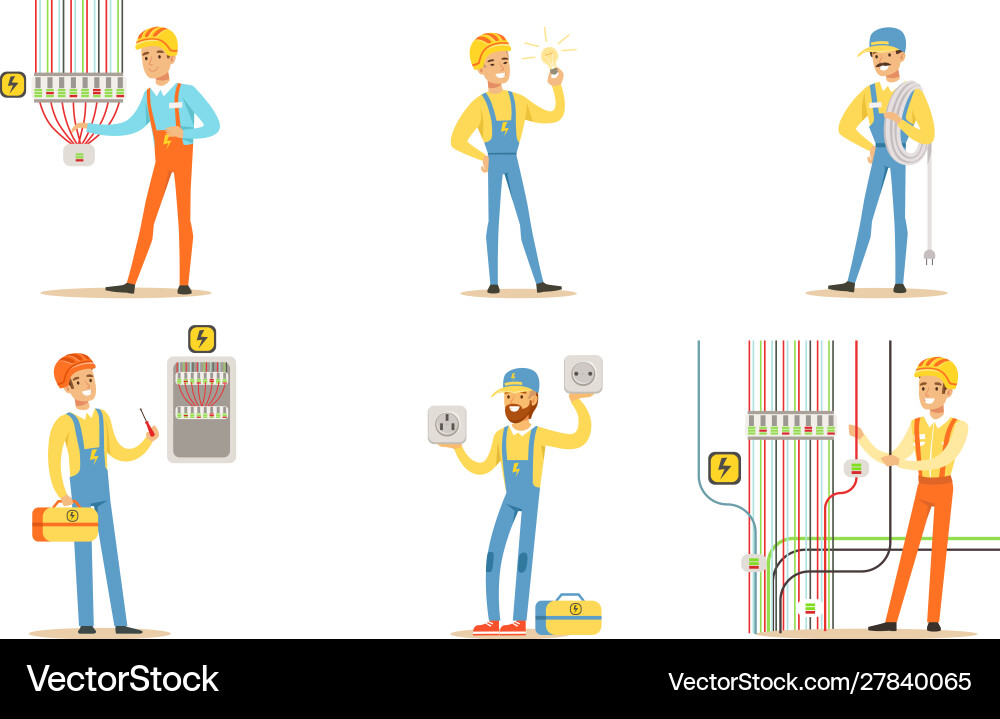 Group electricians at work Royalty Free Vector Image