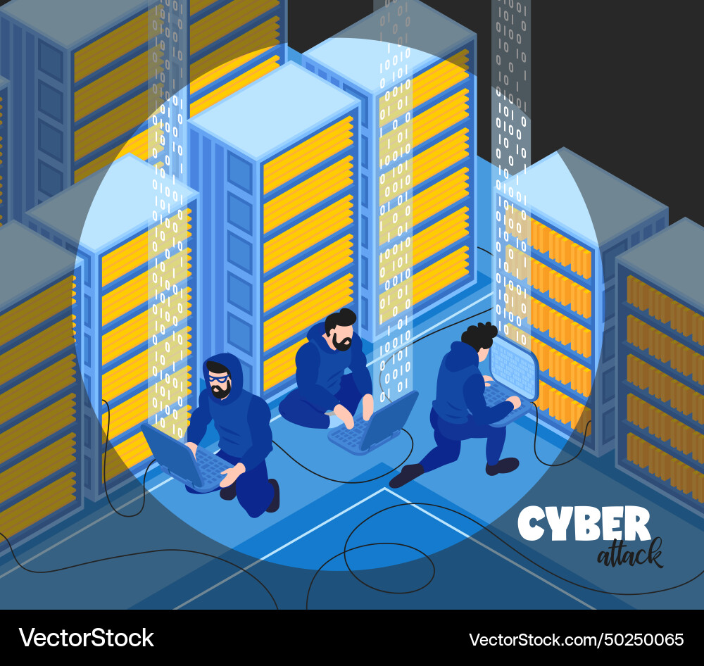 Hackers isometric background composition Vector Image