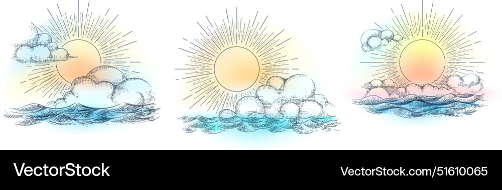 Hand drawn seascape set Royalty Free Vector Image