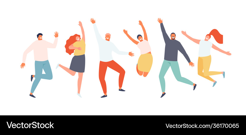 Happy jumping crowd people Royalty Free Vector Image