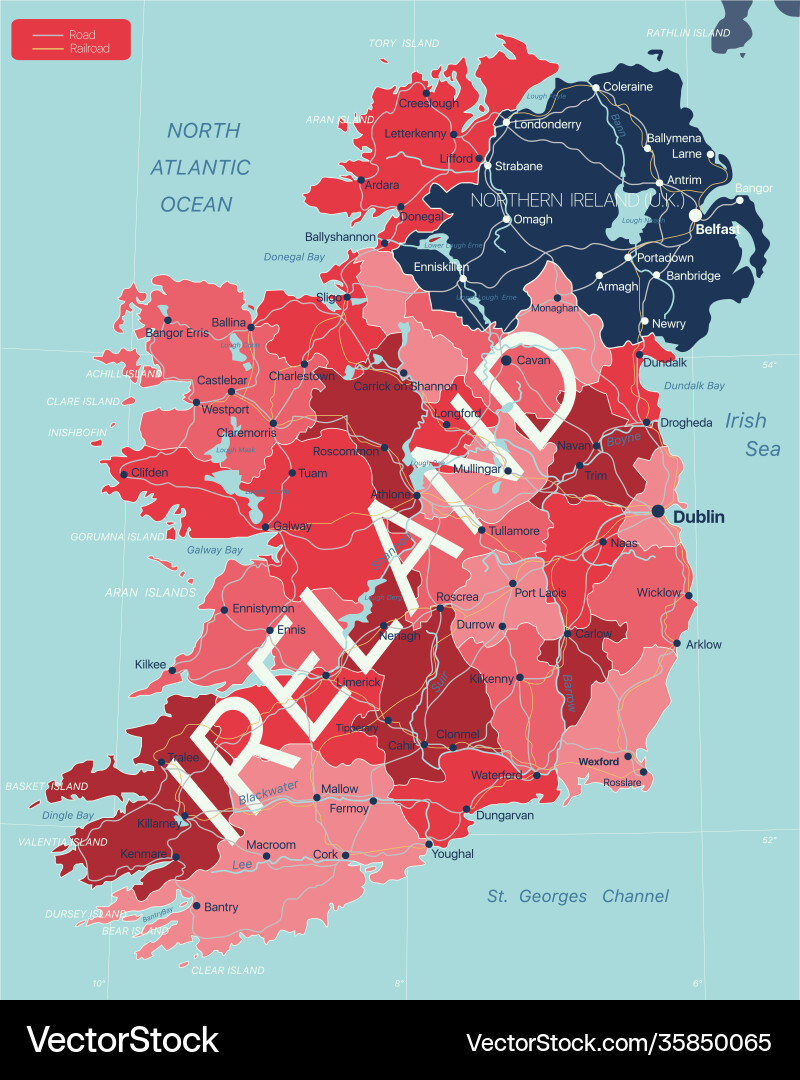 Ireland country detailed editable map Royalty Free Vector