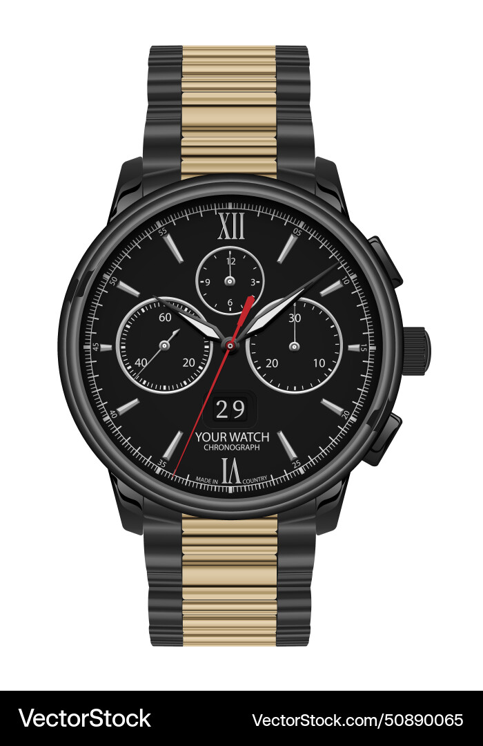 Realistic clock chronograph watch for men black Vector Image