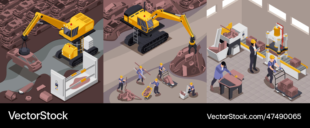 Scrap metal isometric set Royalty Free Vector Image