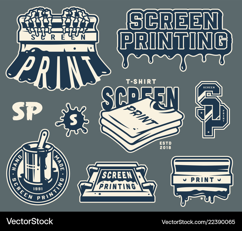 Screen printing elements collection Royalty Free Vector