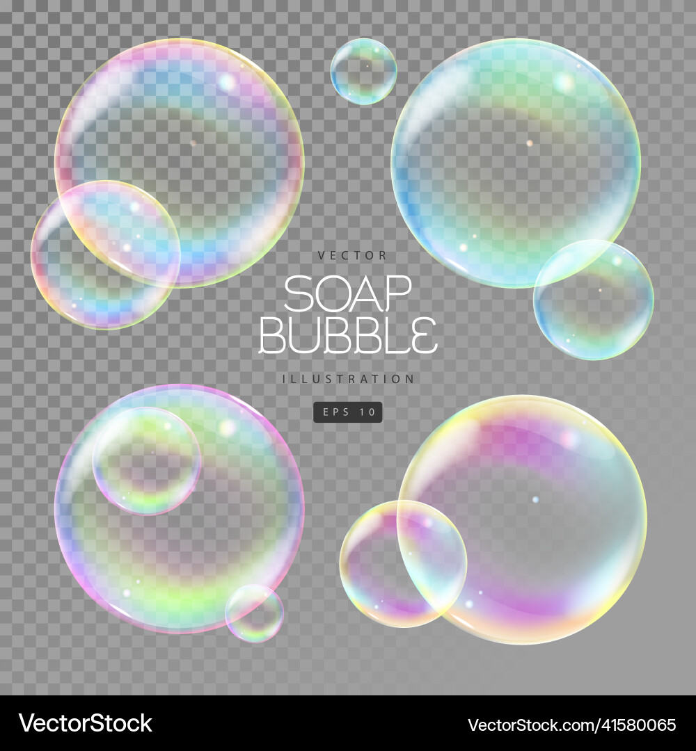Set of realistic soap colorful bubbles Royalty Free Vector