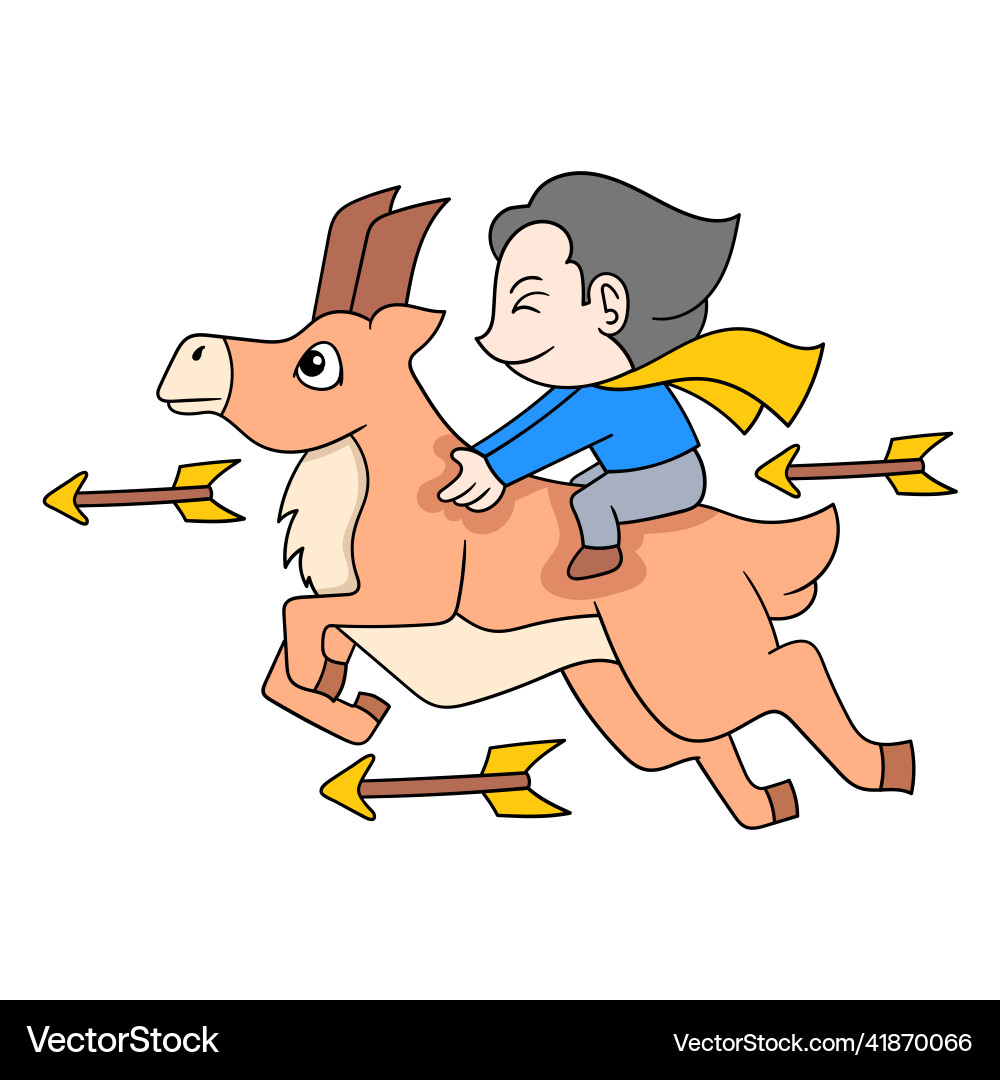 Boy riding a war horse dodging arrows doodle icon Vector Image