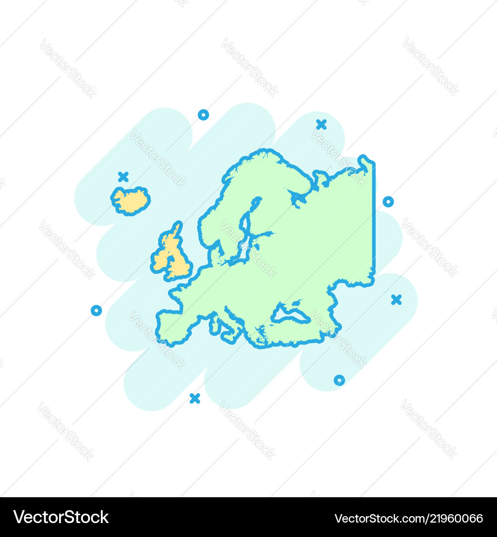 Cartoon colored europe map icon in comic style Vector Image