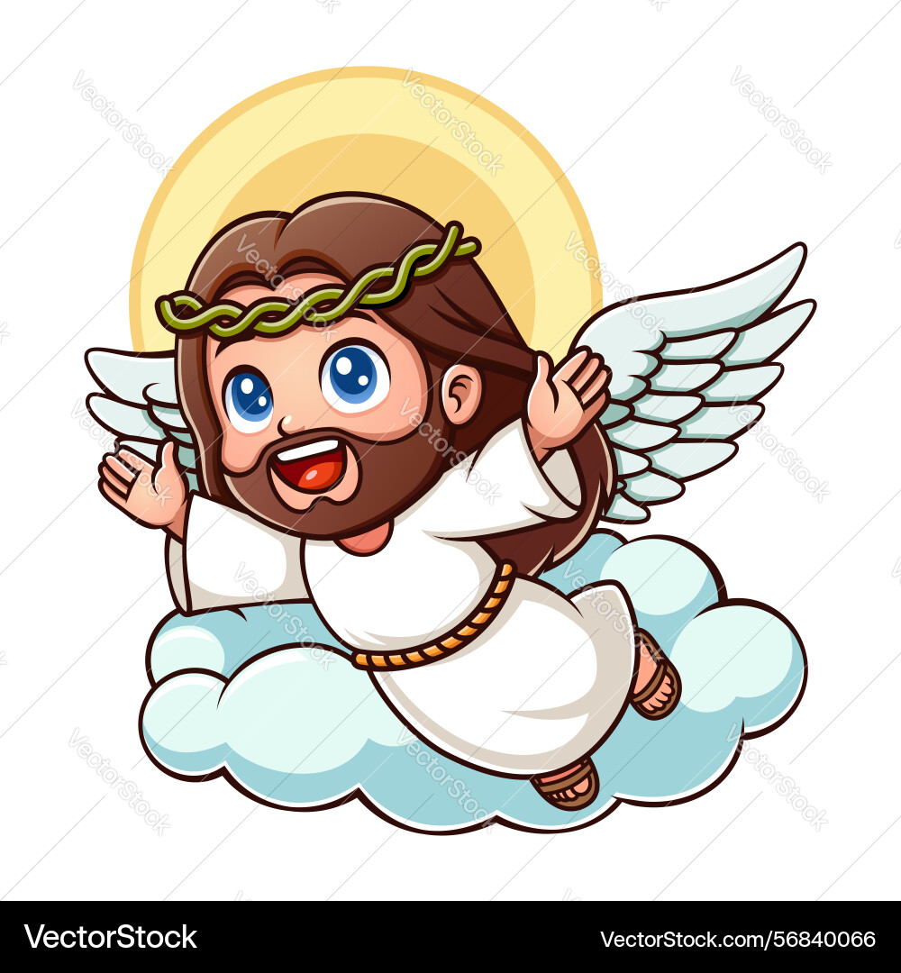 Cute jesus christ cartoon character flying Vector Image