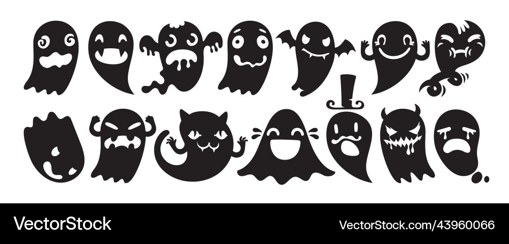 Halloween ghost collection black shapes Royalty Free Vector