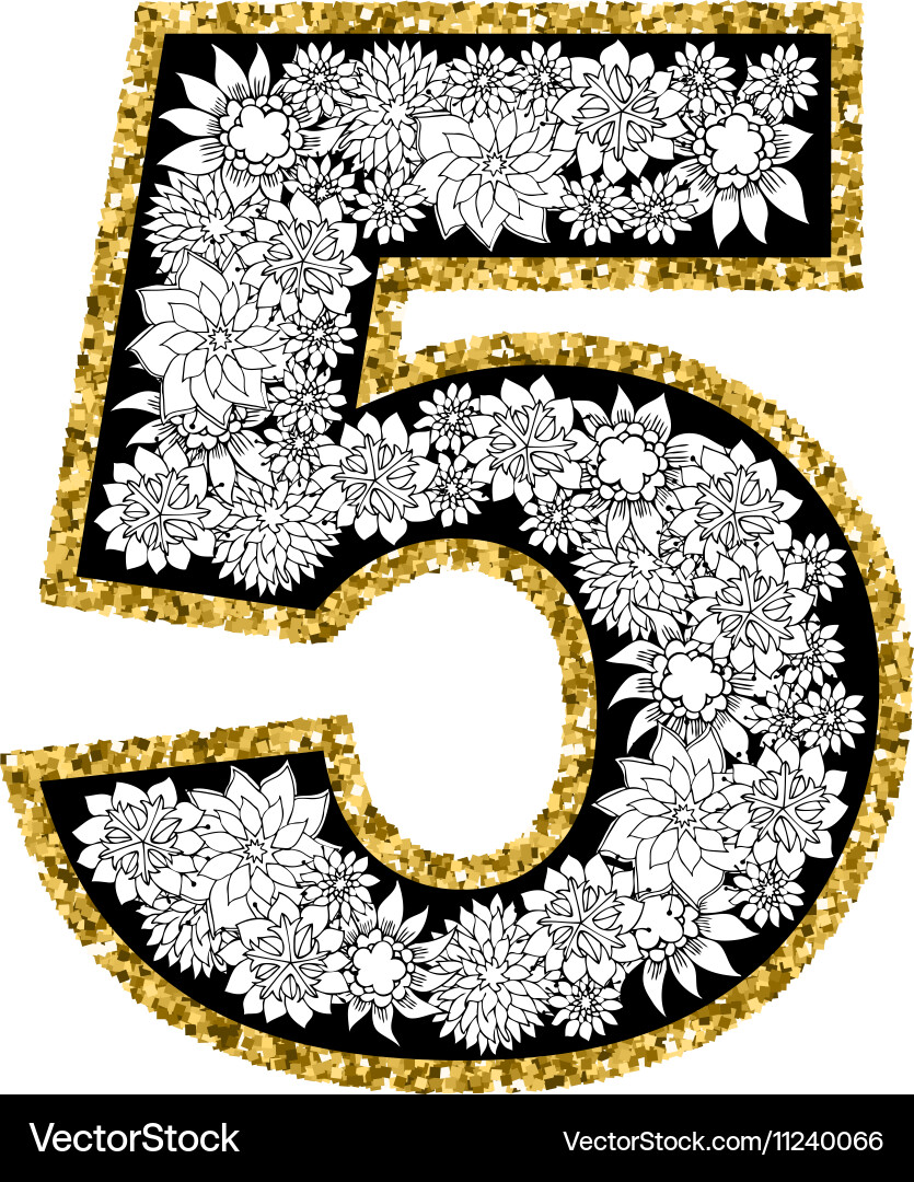 Hand drawn alphabet design digit 5 Royalty Free Vector Image