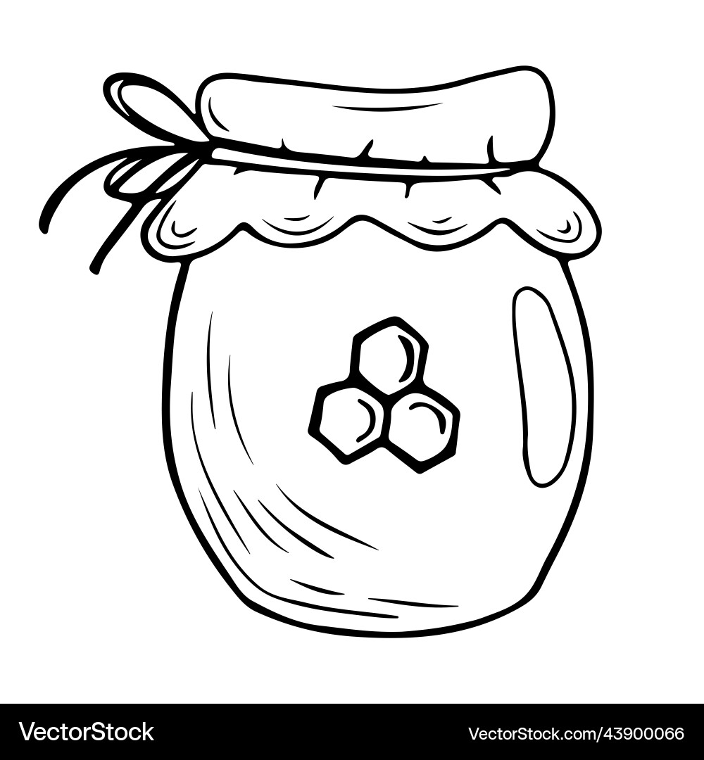 Jar of bee honey drawn in doodle style Royalty Free Vector