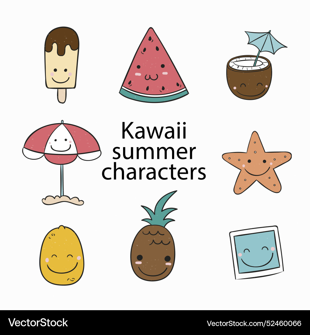 Kawaii summer character collection Royalty Free Vector Image