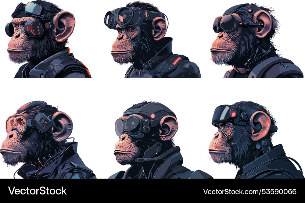 Primate robot head cartoon set ape Royalty Free Vector Image