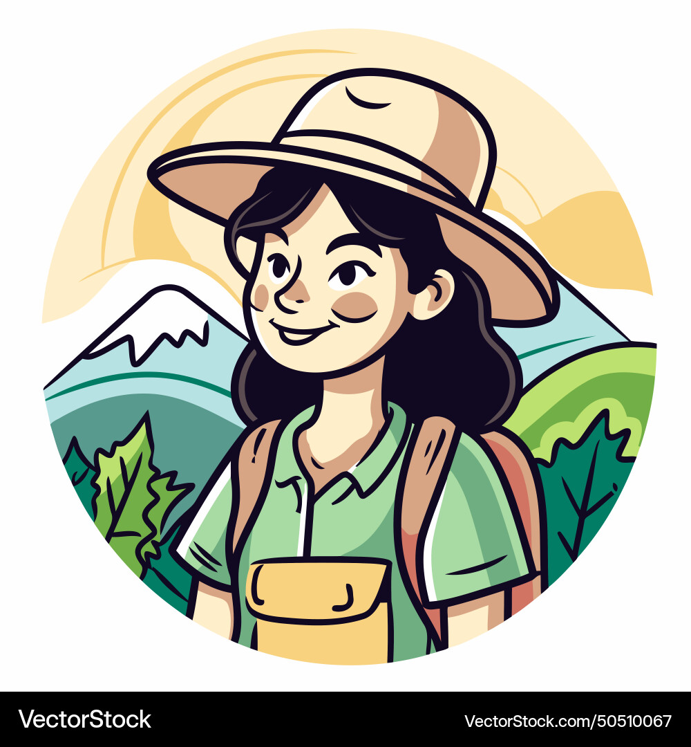 A female hiker smiling and looking at the camera Vector Image