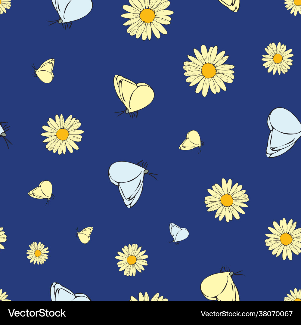 Blue background daisy flowers wild Royalty Free Vector Image