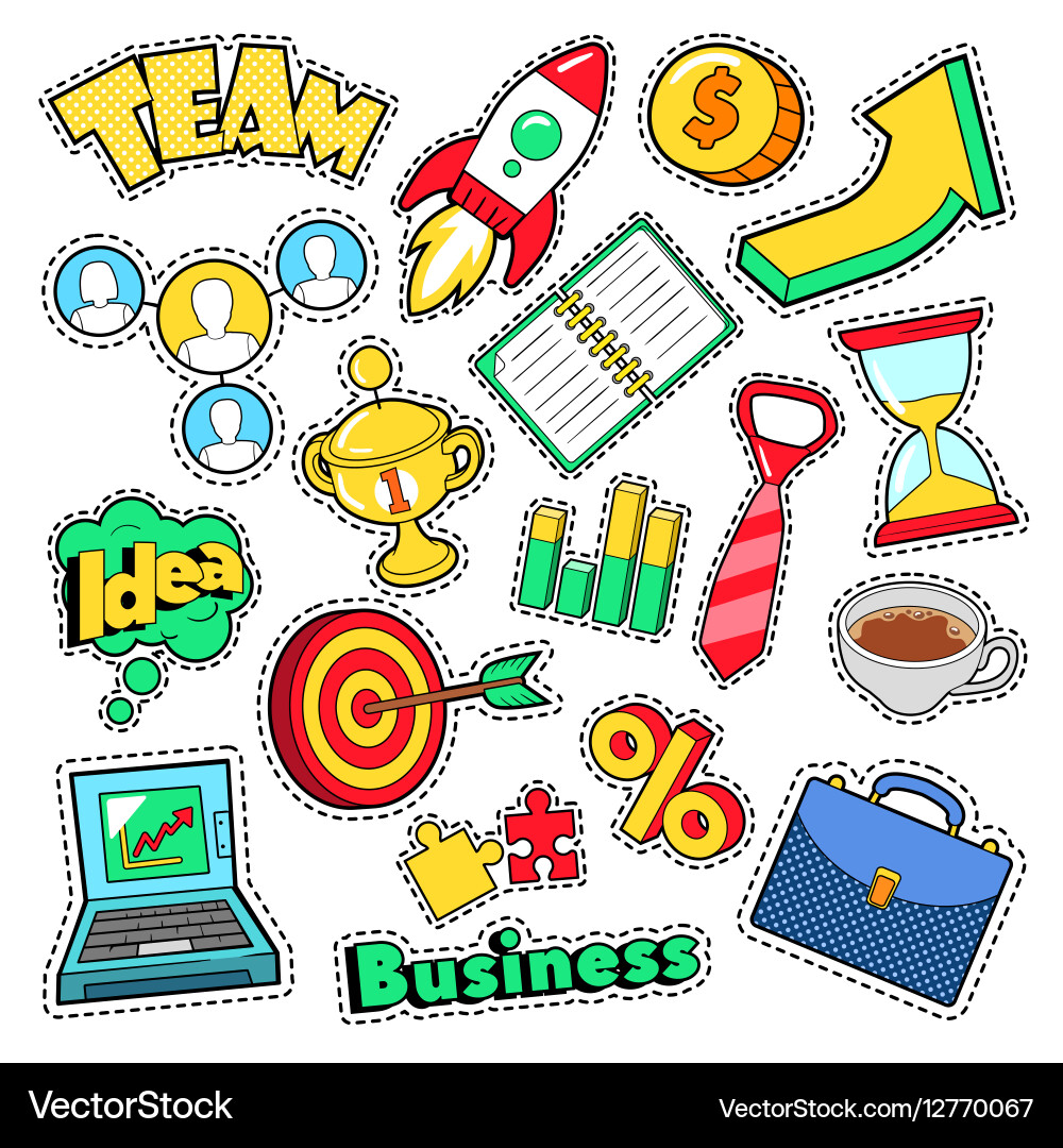 Business idea comic stickers patches badges Vector Image