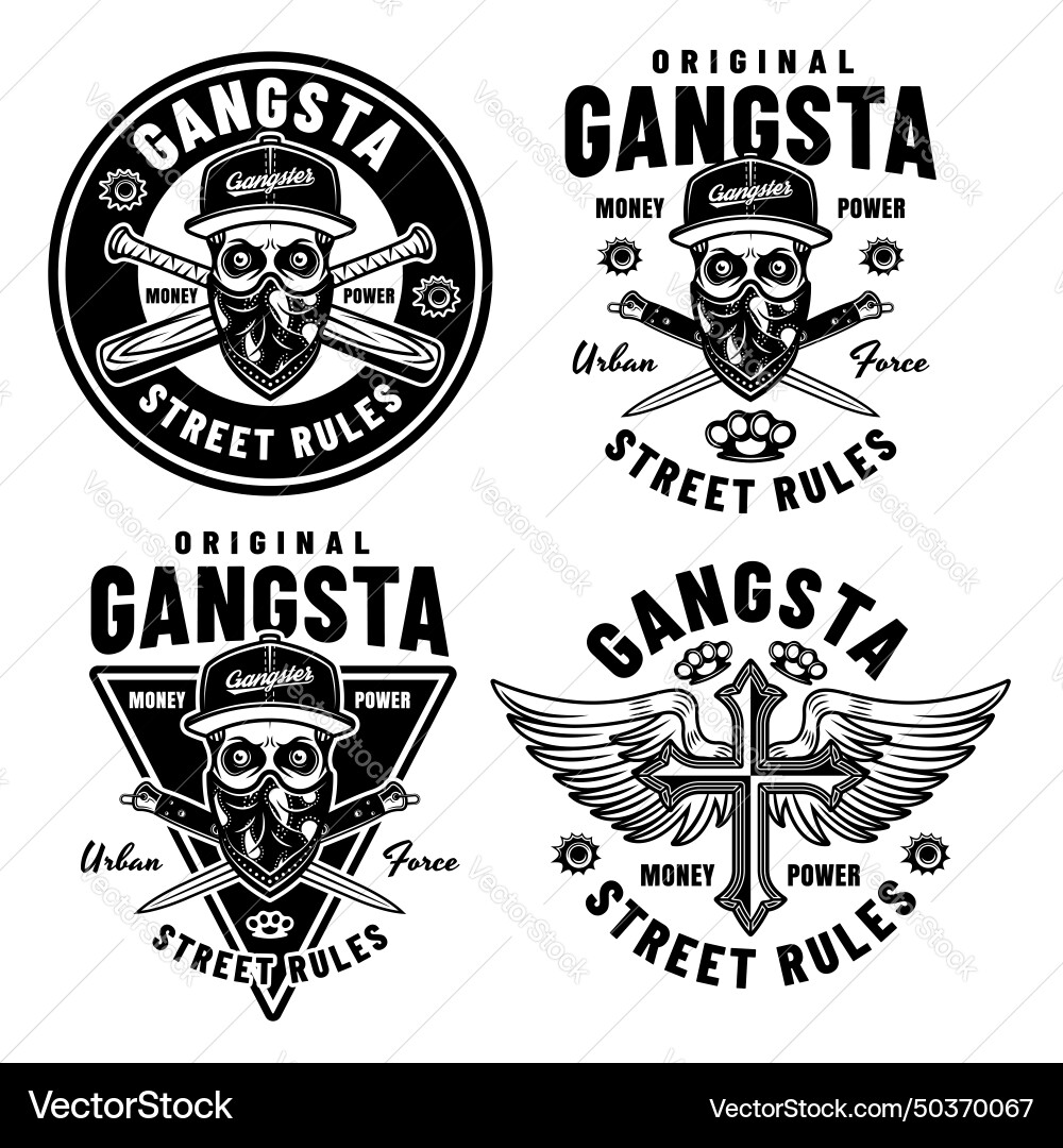 Gangsta set of criminal emblems labels Royalty Free Vector