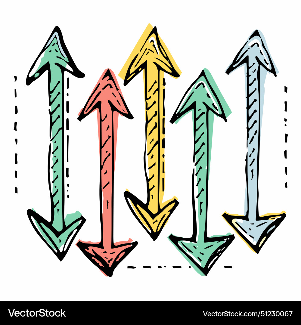 Handdrawn arrows pointing up down colorful sketch Vector Image