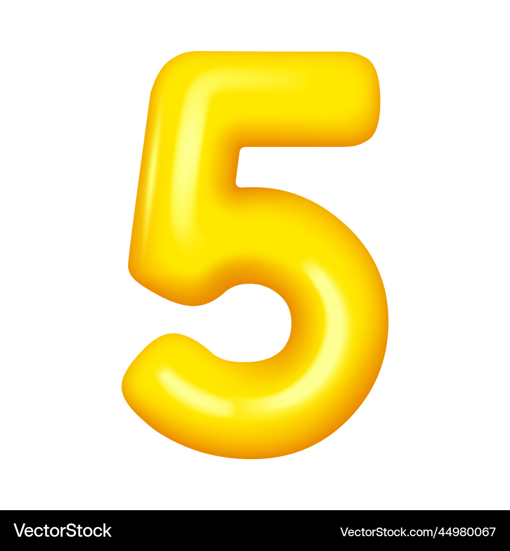 Number five numeral fifth yellow glossy balloon Vector Image