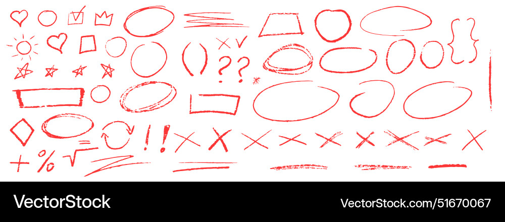 Red underline pencil hand drawn various ellipses Vector Image