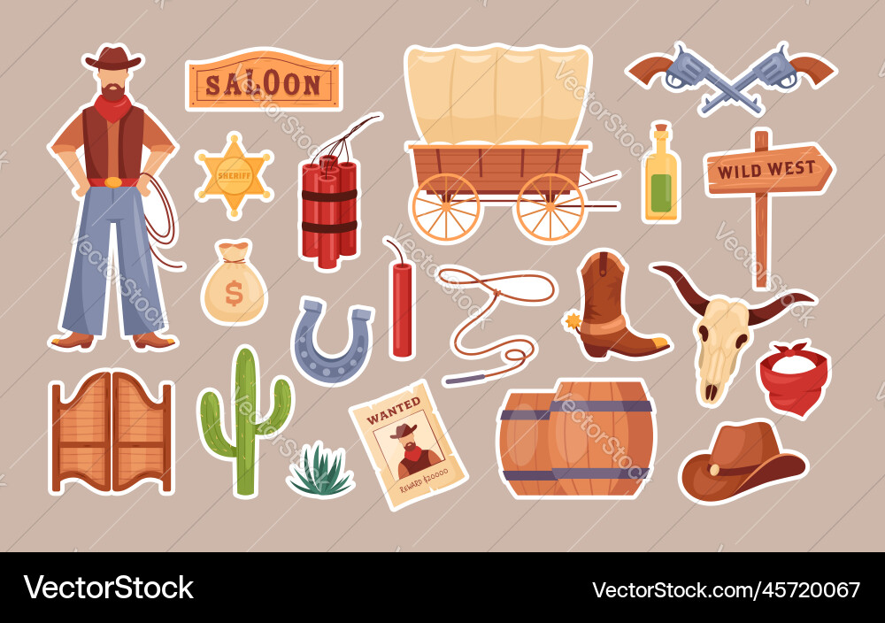 Wild West Stickers Collection Royalty Free Vector Image