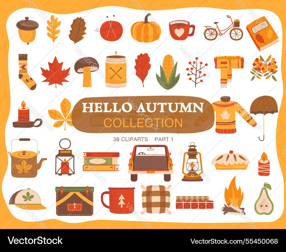 Autumn hand drawn clipart collection fall season Vector Image