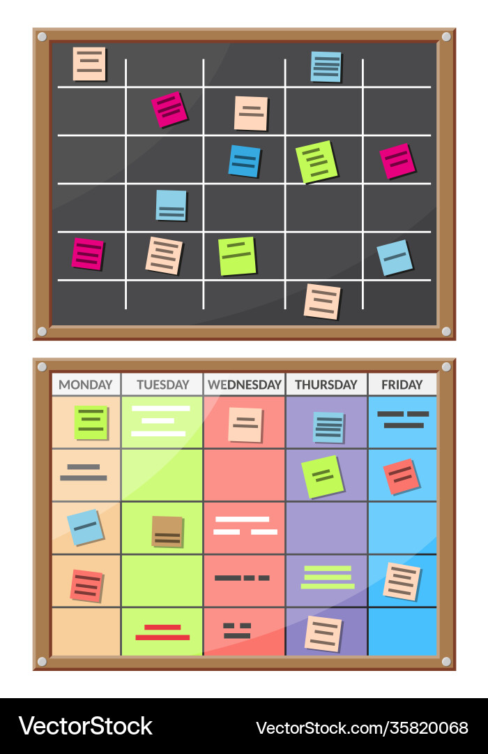 Bulletin board full tasks on sticky note cards Vector Image