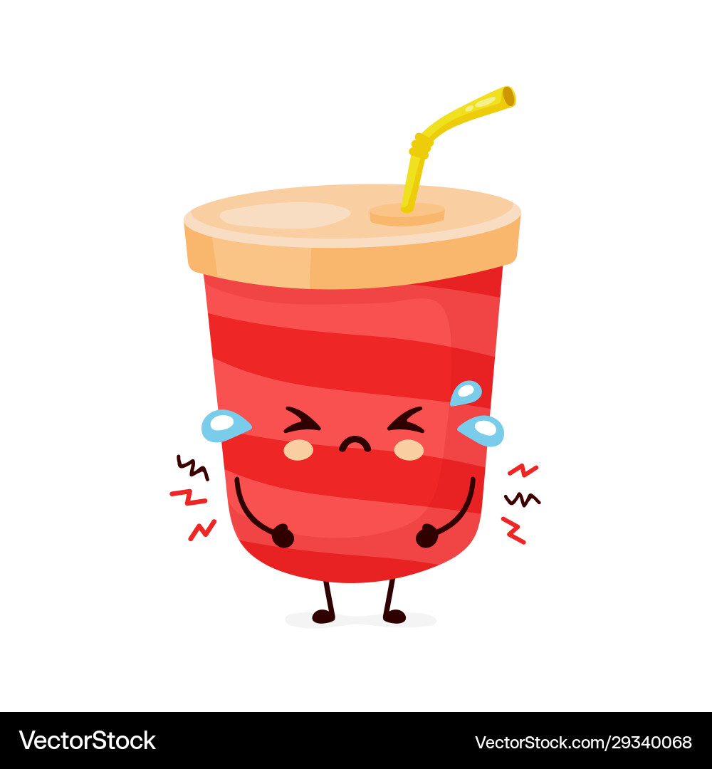 Cute sad cry soda water cup Royalty Free Vector Image