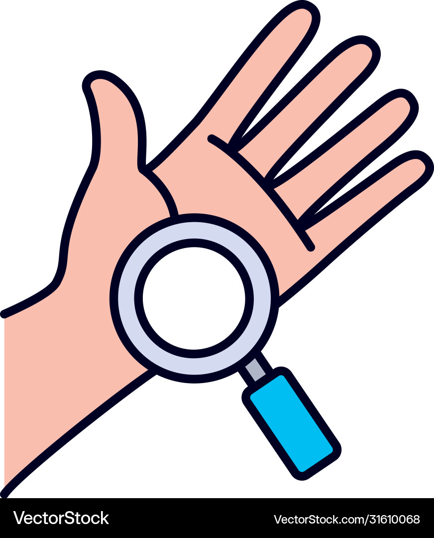 Hand and magnifying glass icon line fill Vector Image