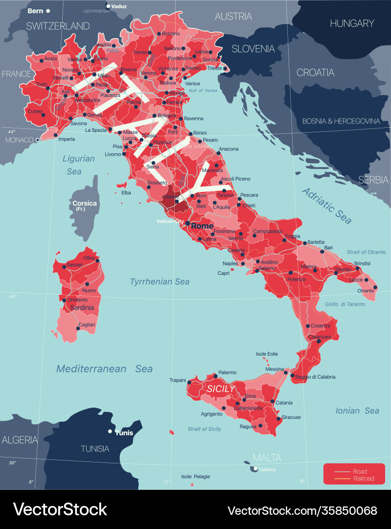 Italy country detailed editable map Royalty Free Vector
